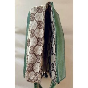 Gucci | Bags | Authentic Gucci Tan Monogram Canvas Green Leather Fanny ...